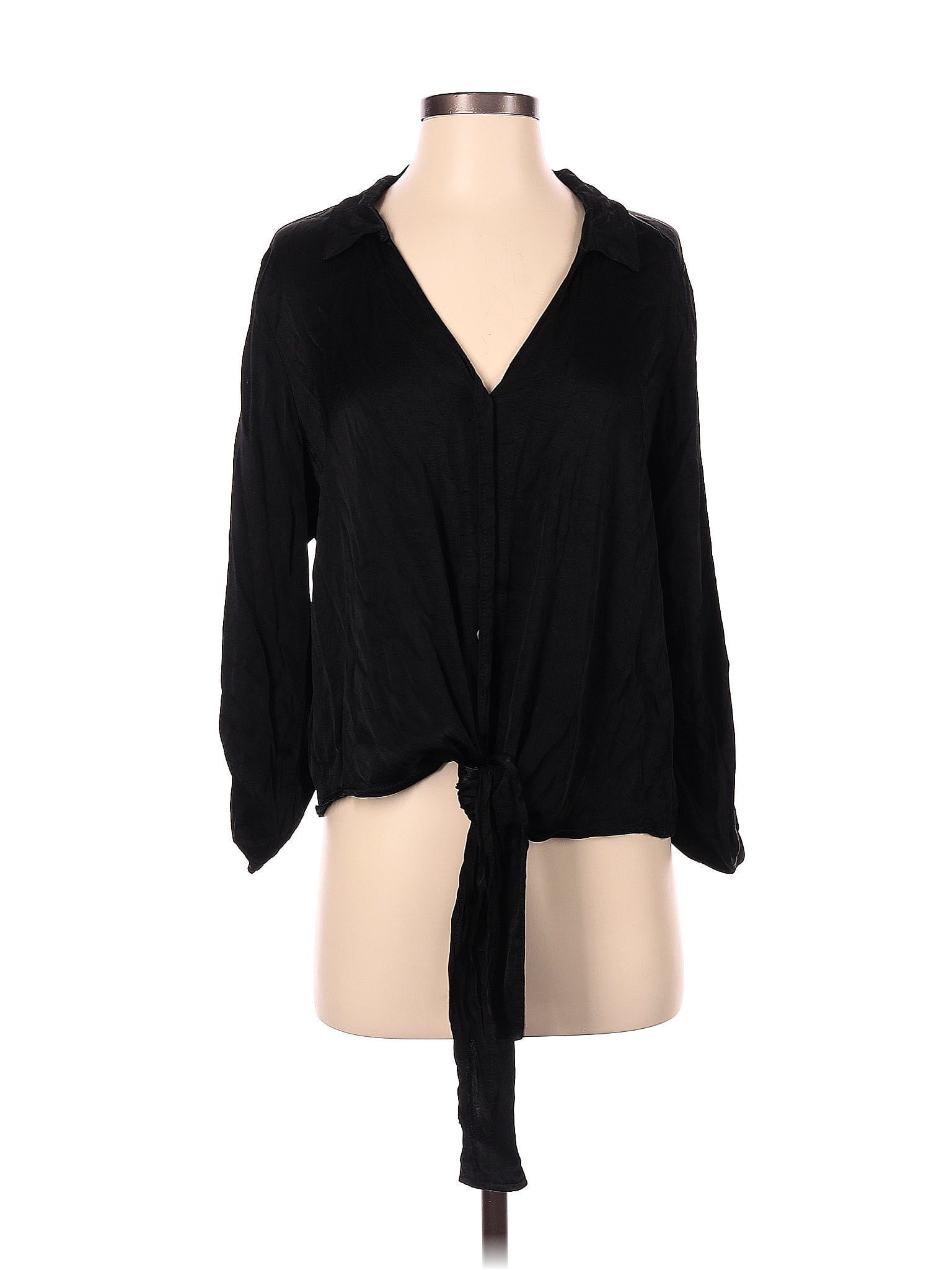 MADE IN ITALY 100% Viscose Solid Black Long Sleeve Blouse Size 0 - 62% ...
