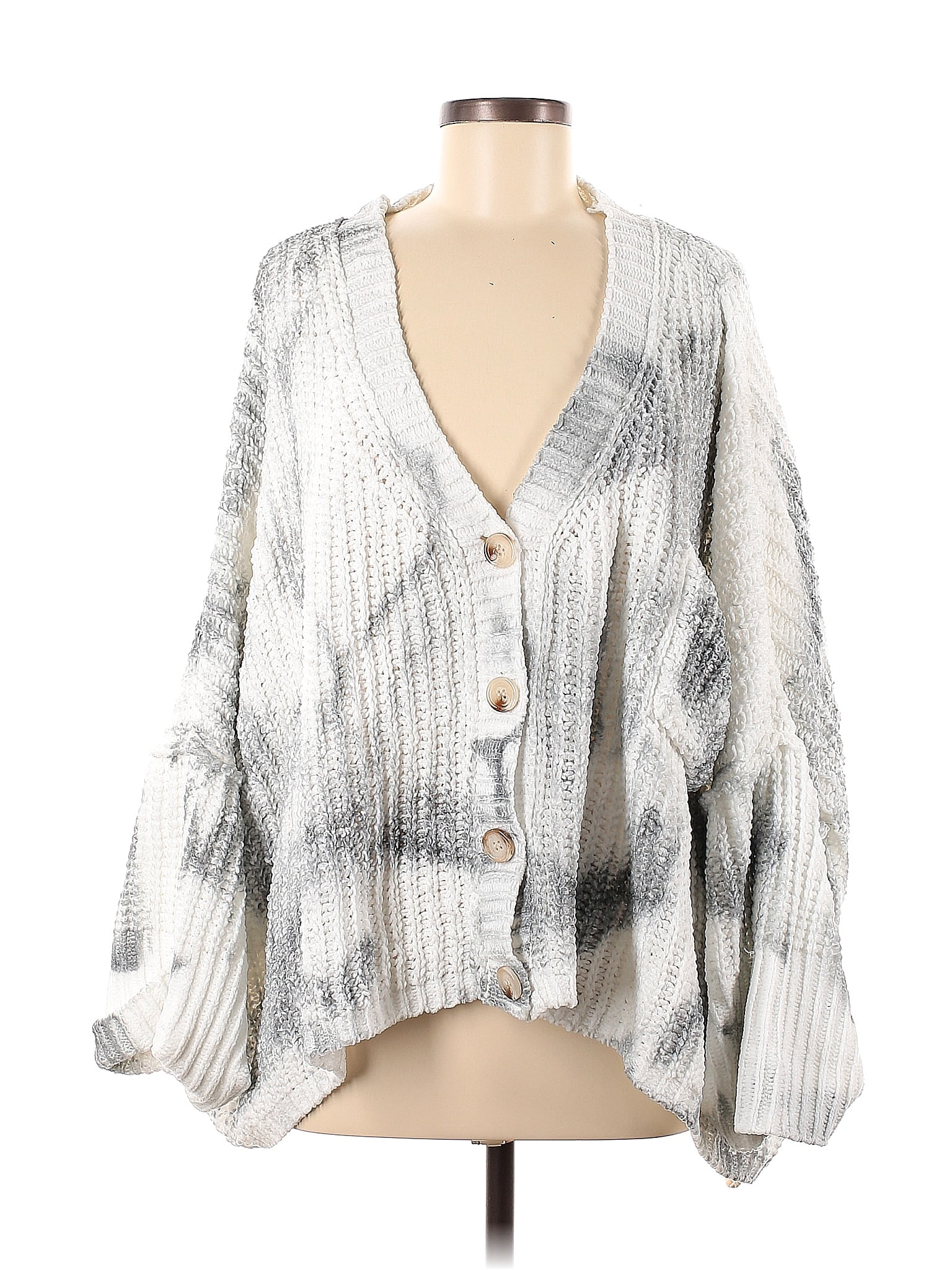 Pol 100% Polyester Color Block White Silver Cardigan Size M - 59% off ...