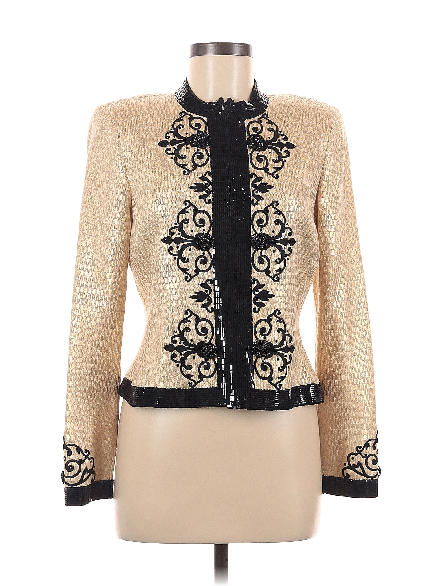 St. John Collection by Marie Gray Jacquard Damask Baroque Print Brocade Ivory Tan Jacket Size 8 ...