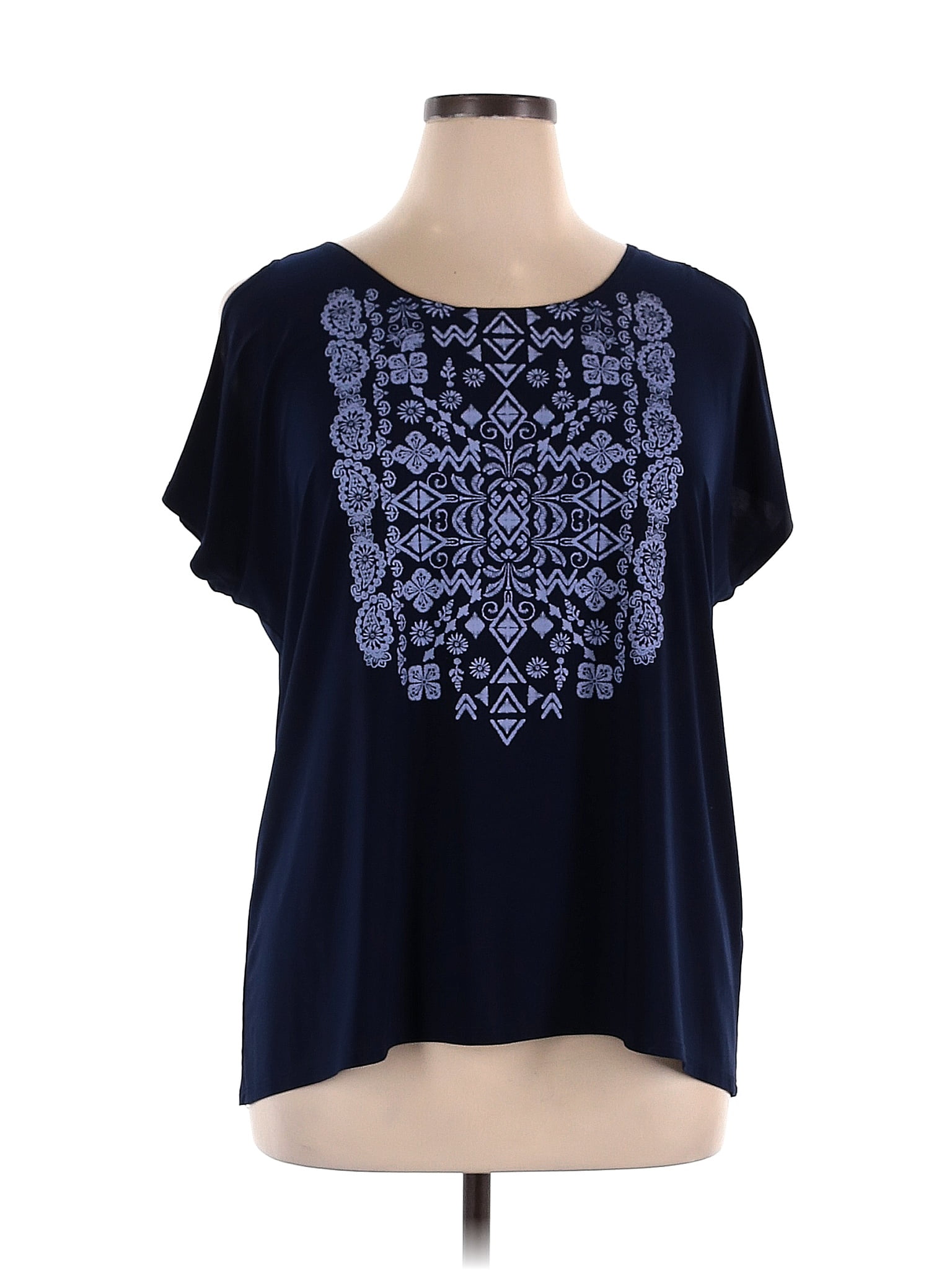 Suzie In The City Navy Blue Short Sleeve Top Size 1X (Plus) - 0% off ...