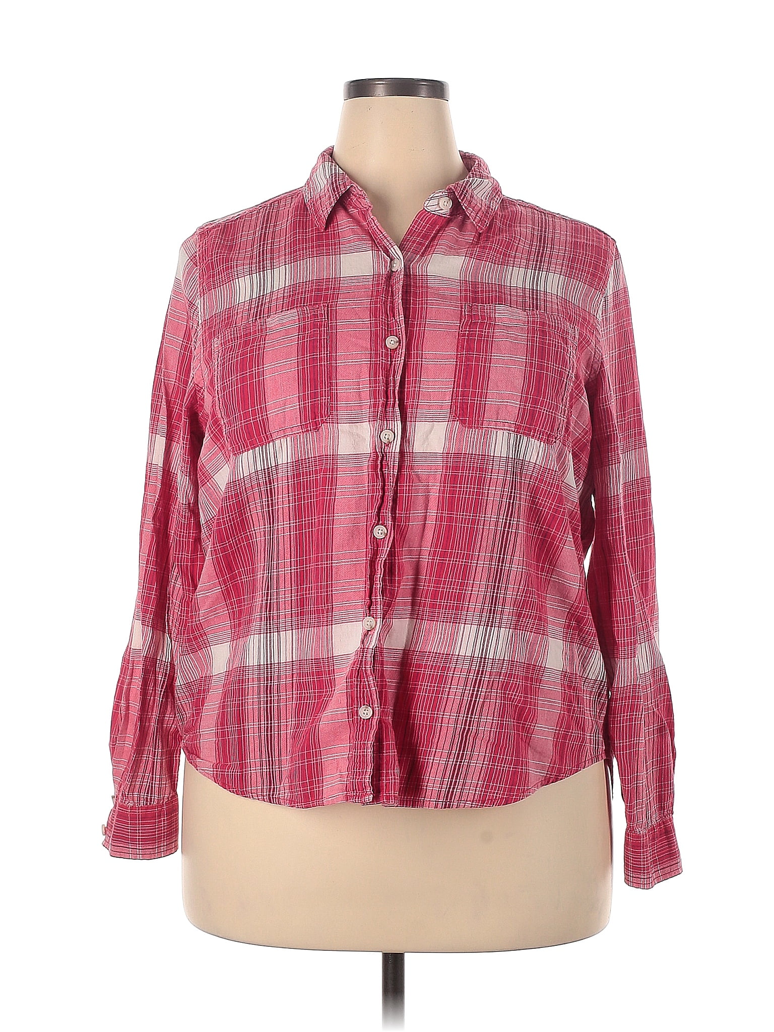 Universal Thread 100% Cotton Plaid Red Long Sleeve Button-Down Shirt ...