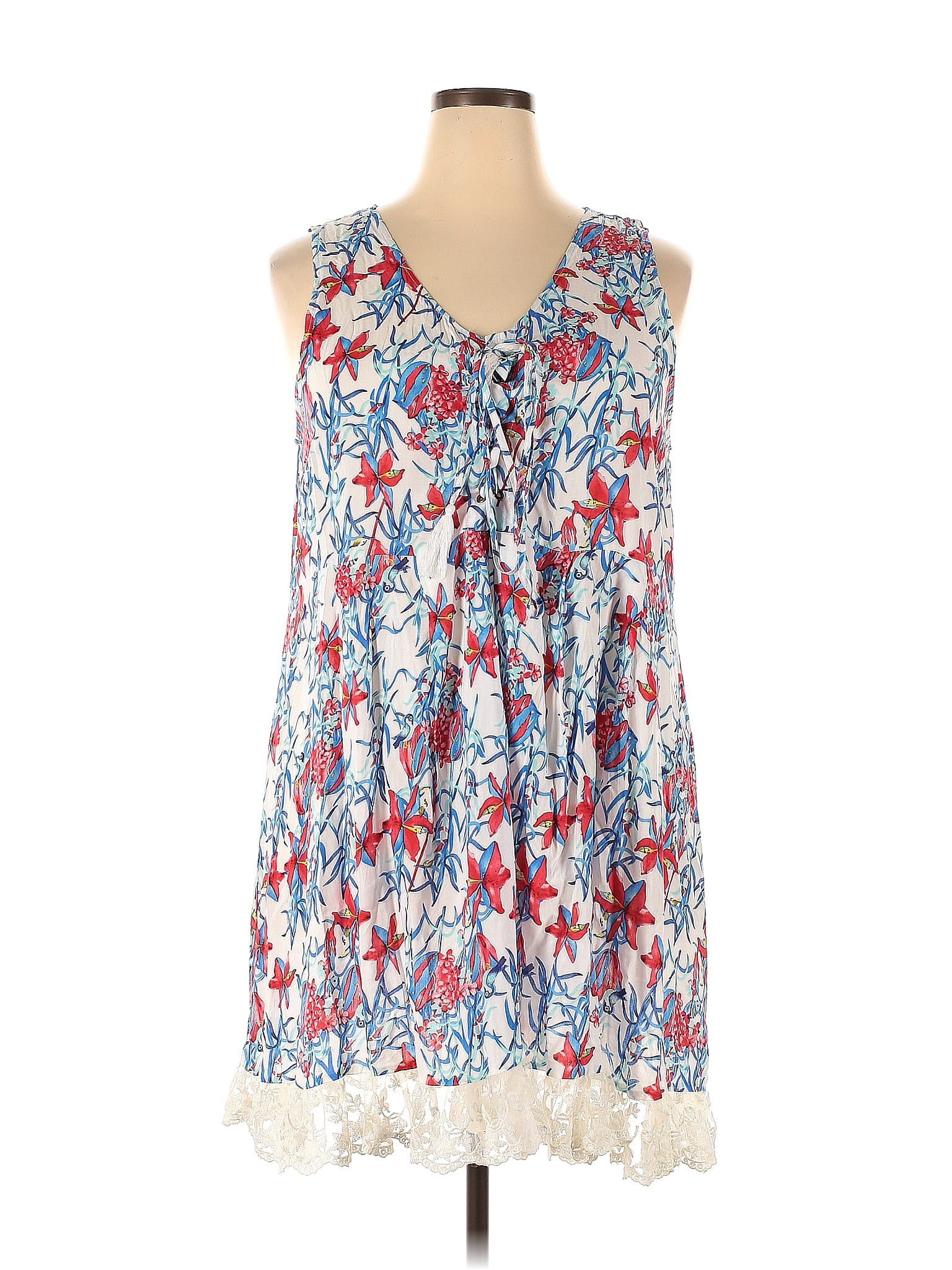 Umgee Floral Multi Color Blue Casual Dress Size 2x Plus 56 Off