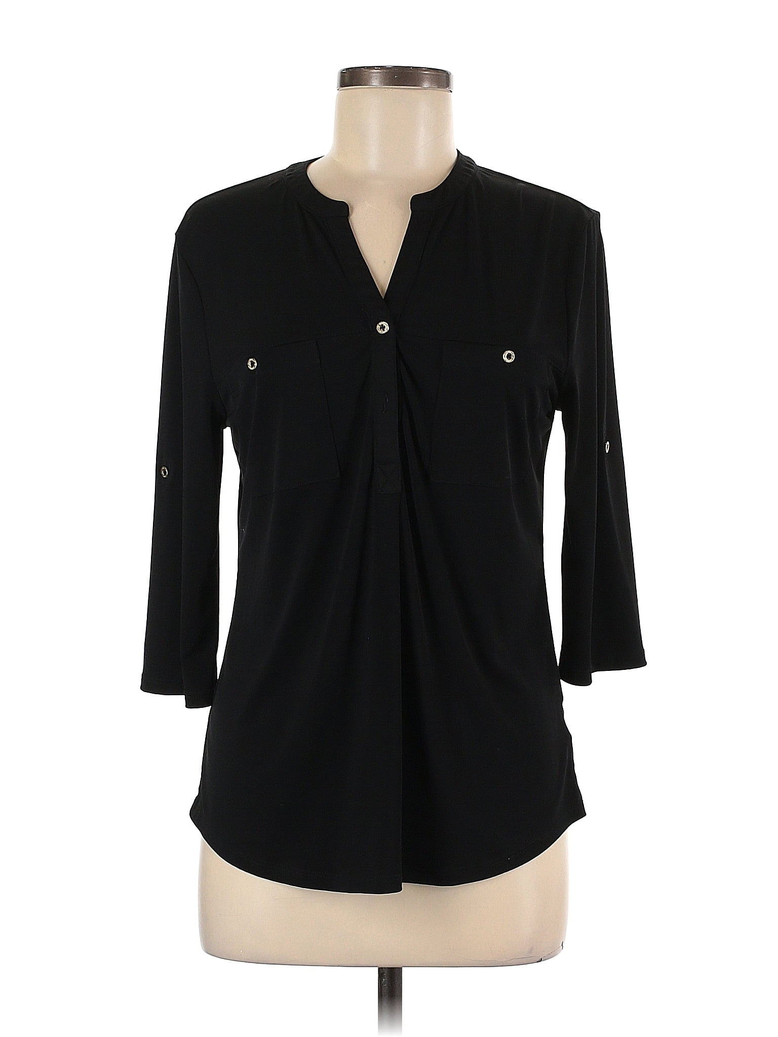 Ellen Tracy Solid Black Long Sleeve Blouse Size M 77 Off Thredup