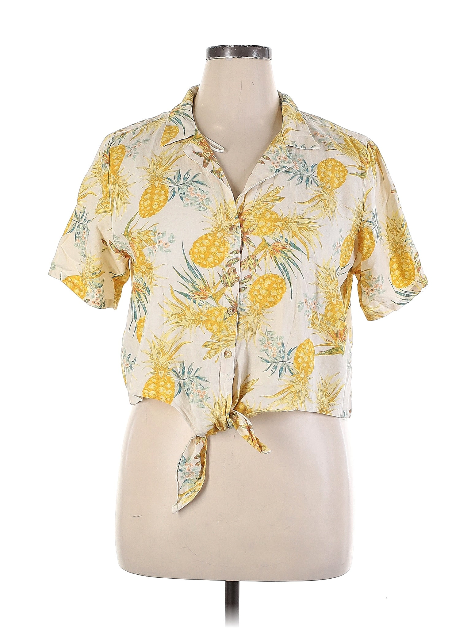 A N A A New Approach Tropical Yellow Short Sleeve Blouse Size Xl 52