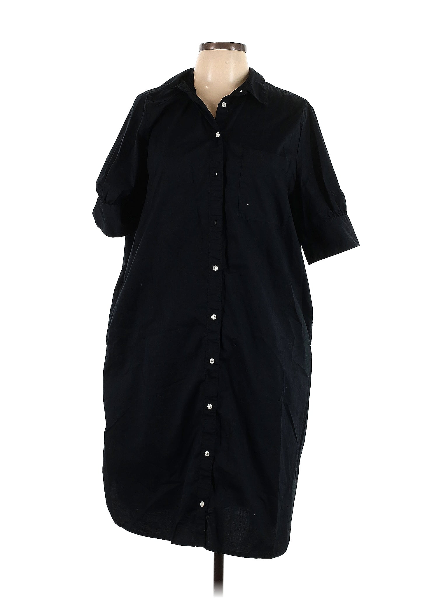 Old Navy 100 Cotton Solid Black Casual Dress Size L Tall 48 Off