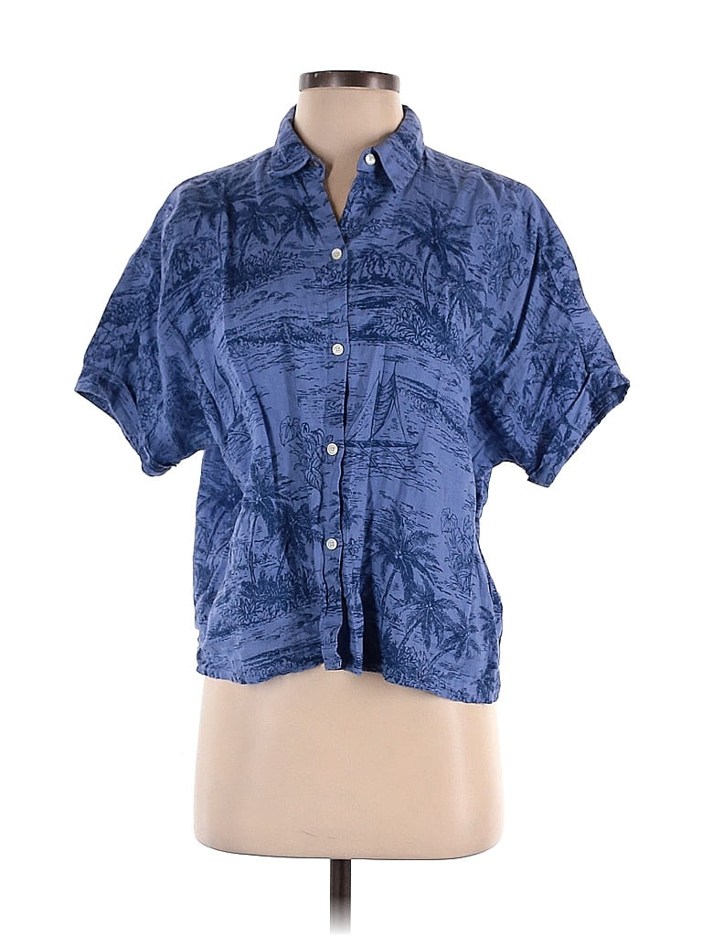 Gap 100% Linen Acid Wash Print Batik Blue Short Sleeve Button-Down Shirt Size XS - 73% off | ThredUp
