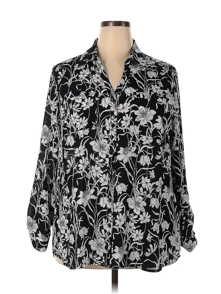 NY Collection 100% Polyester Silver Long Sleeve Blouse Size 2X (Plus ...