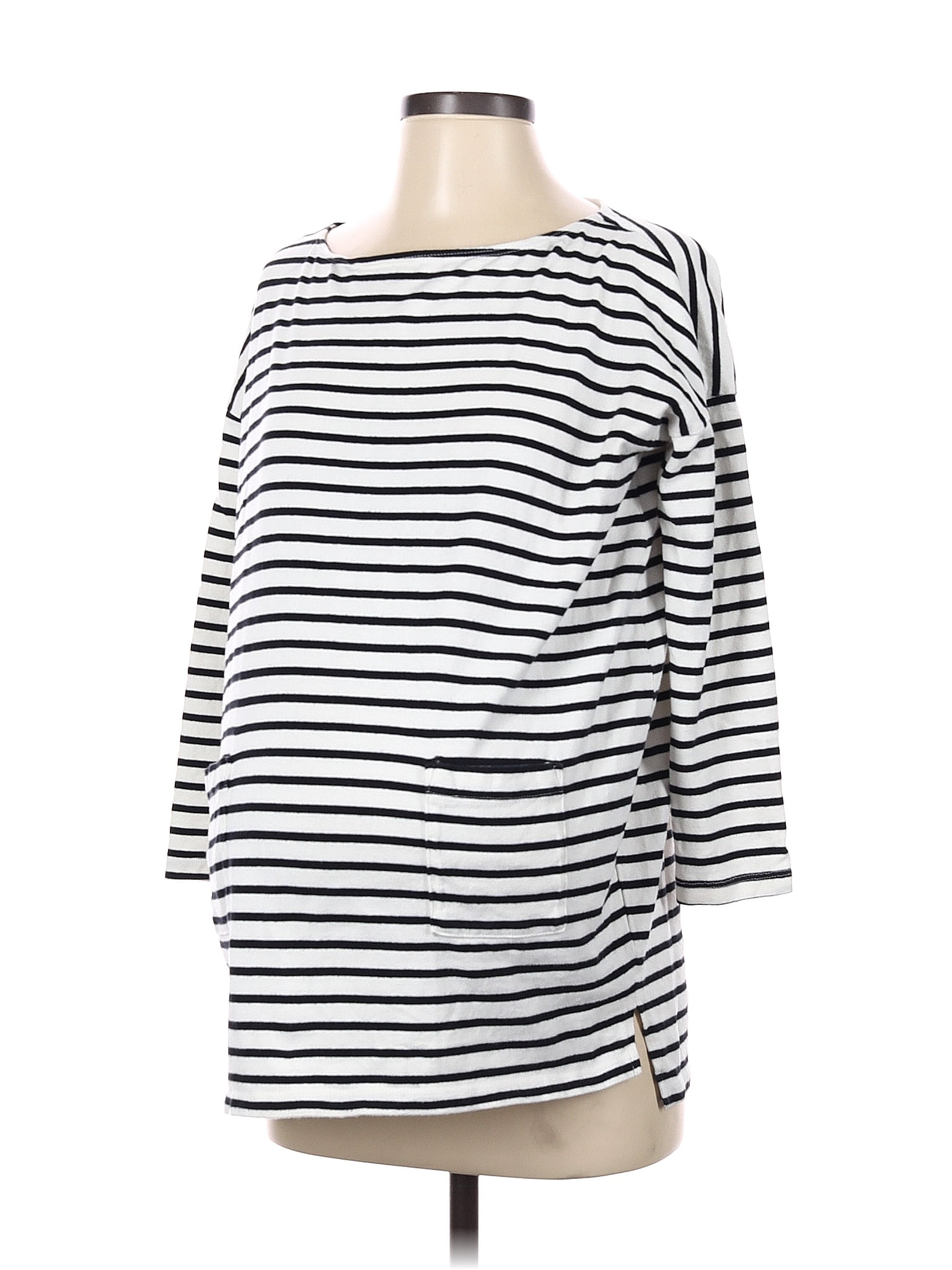 Hatch 100 Cotton Color Block Stripes White Blue Long Sleeve Top Size