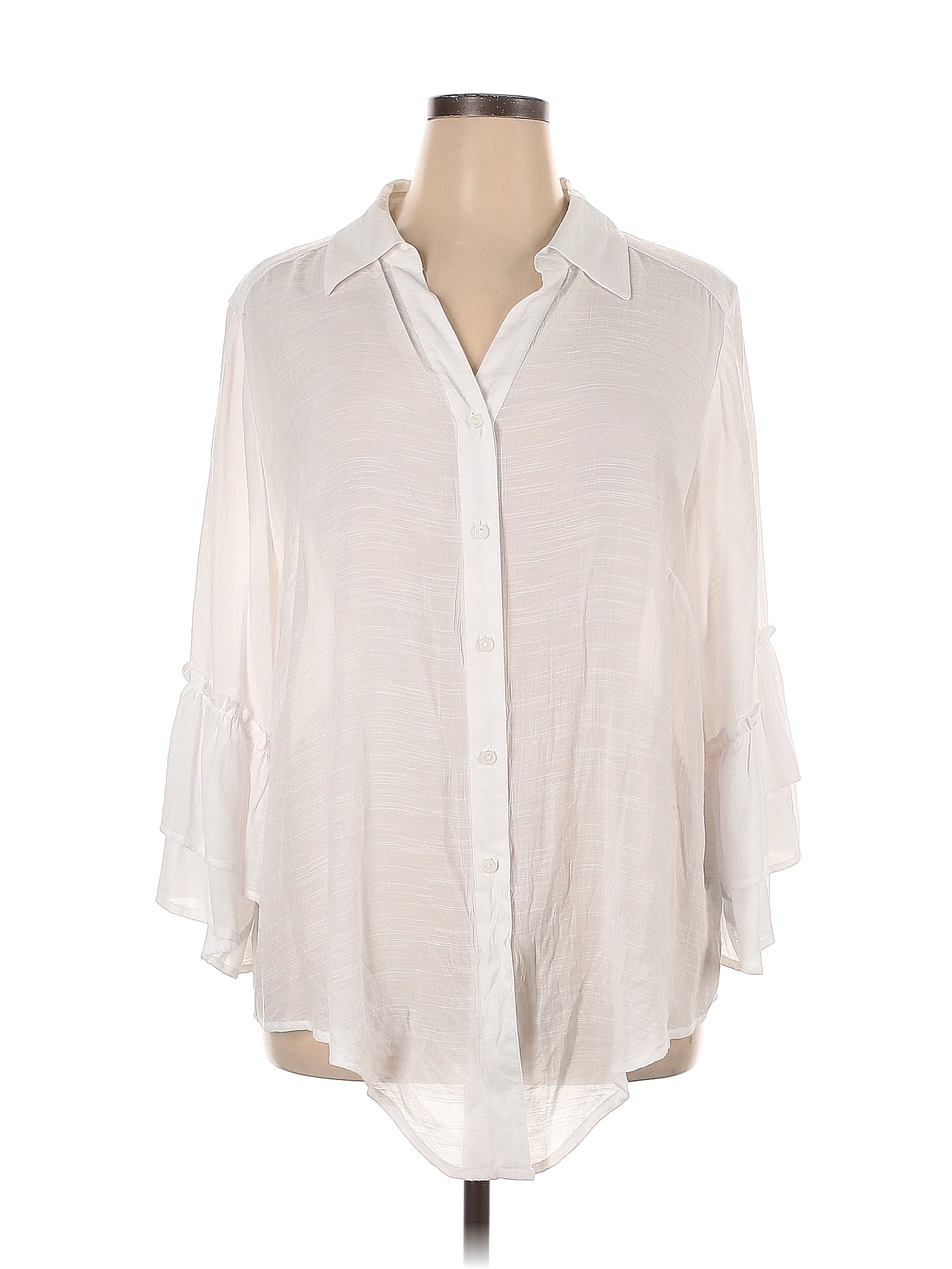 Ruby Rd. Ivory Long Sleeve Button-Down Shirt Size 1X (Plus) - 62% off ...