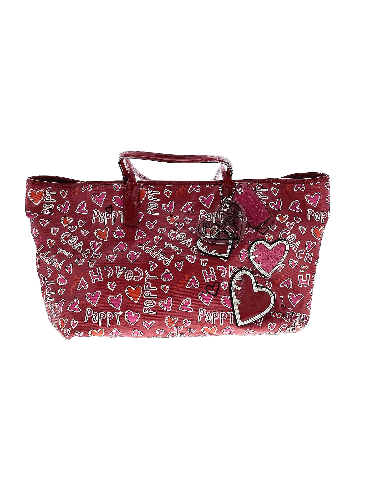 Coach Heart Poppy 100% Coated Canvas Acid Wash Print Paisley Hearts Red ...