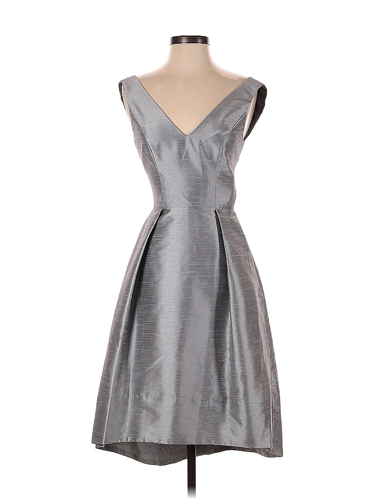 Alfred Sung 100 Polyester Solid Metallic Silver Cocktail Dress Size 0