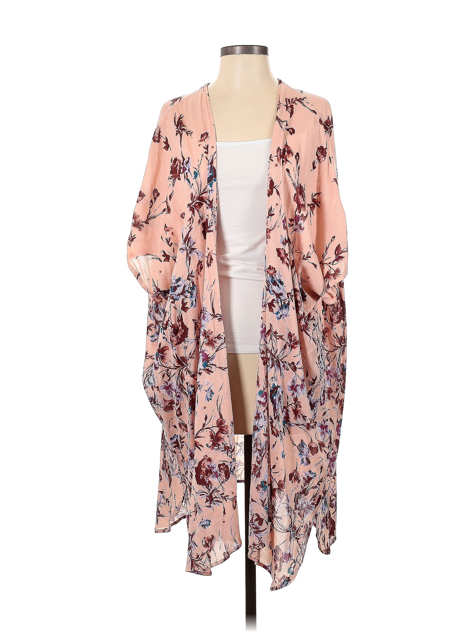 Angie 100% Rayon Floral Pink Kimono Size S - 50% off | ThredUp