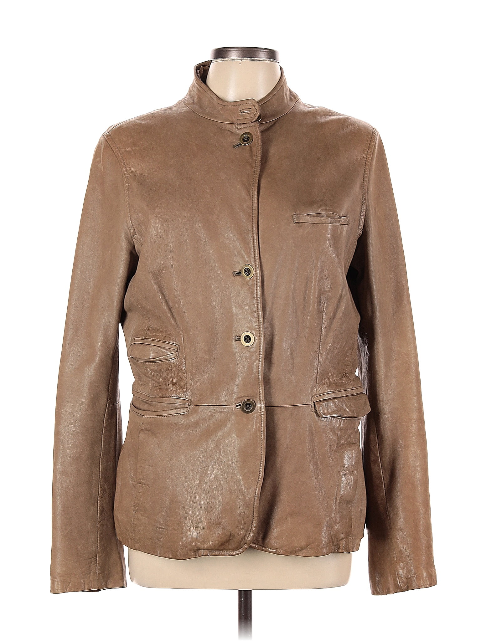 Gap 100% Leather Solid Brown Leather Jacket Size L - 70% off | ThredUp