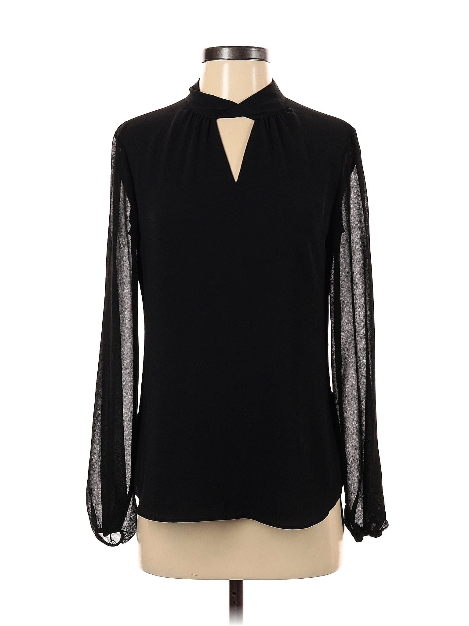 White House Black Market 100 Polyester Polka Dots Black Long Sleeve