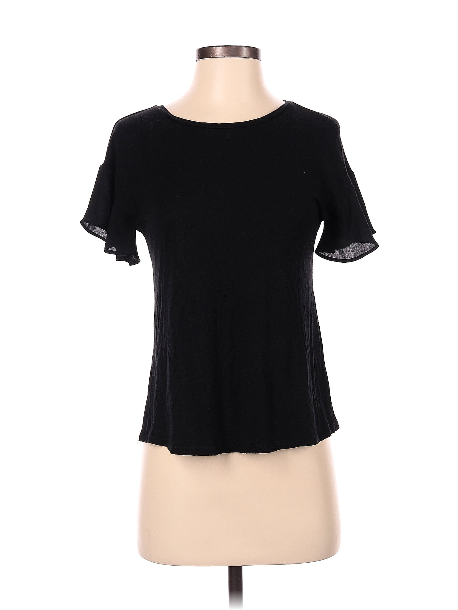 Ann Taylor Loft 100 Rayon Polka Dots Black Short Sleeve T Shirt Size