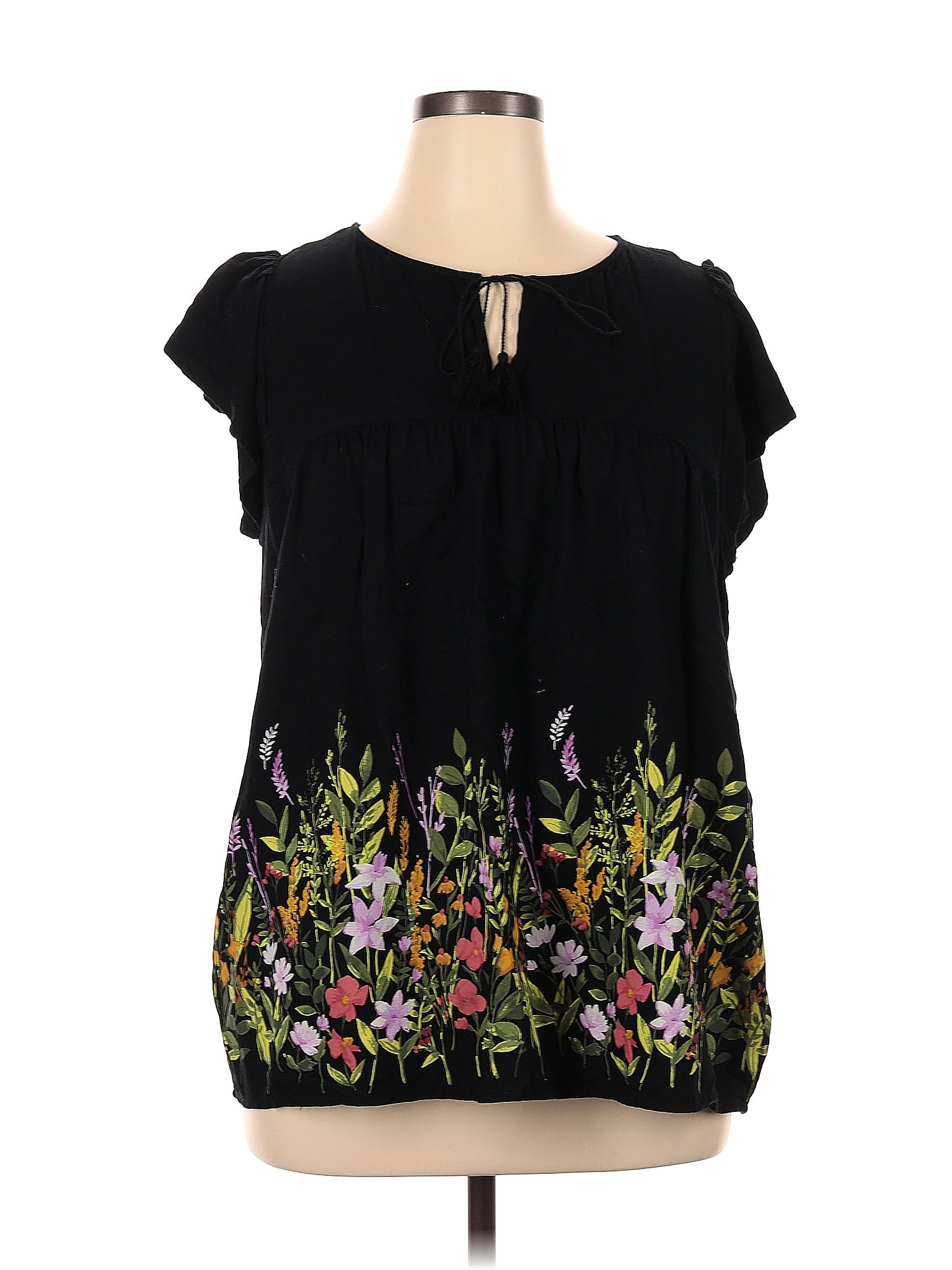 Old Navy 100 Rayon Floral Black Short Sleeve Blouse Size Xl 40 Off
