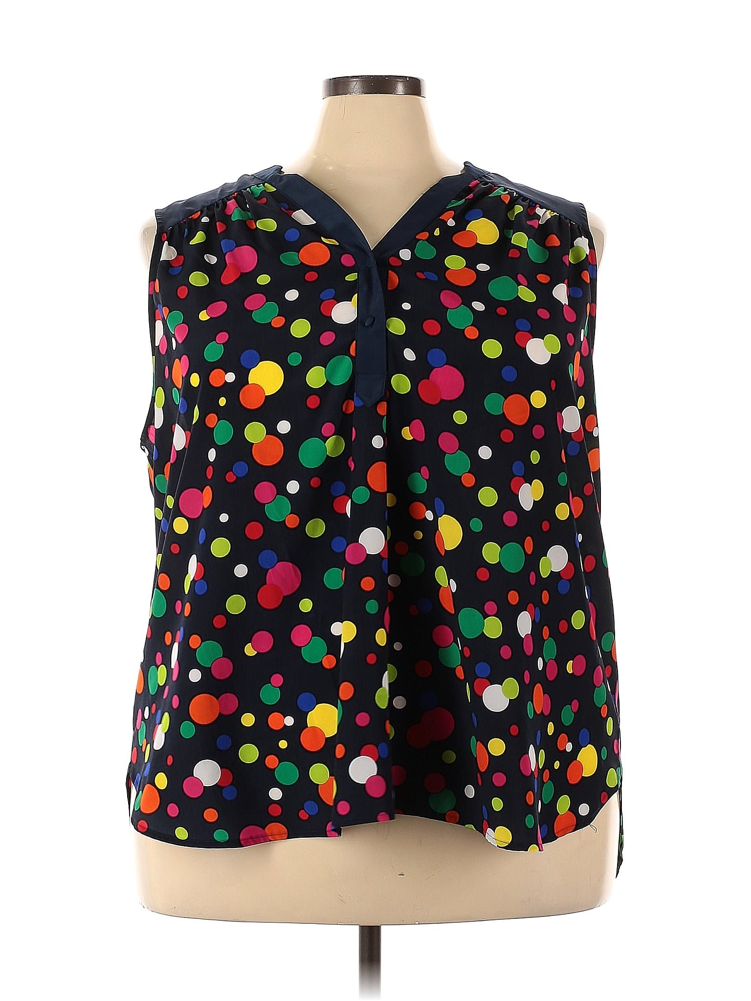 ModCloth 100% Polyester Polka Dots Black Short Sleeve Blouse Size 3X ...