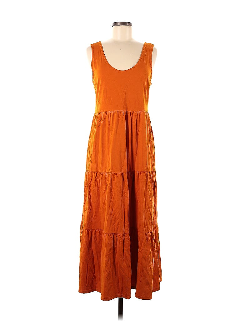 J Crew 100 Cotton Solid Burnt Orange Orange Casual Dress Size M 66