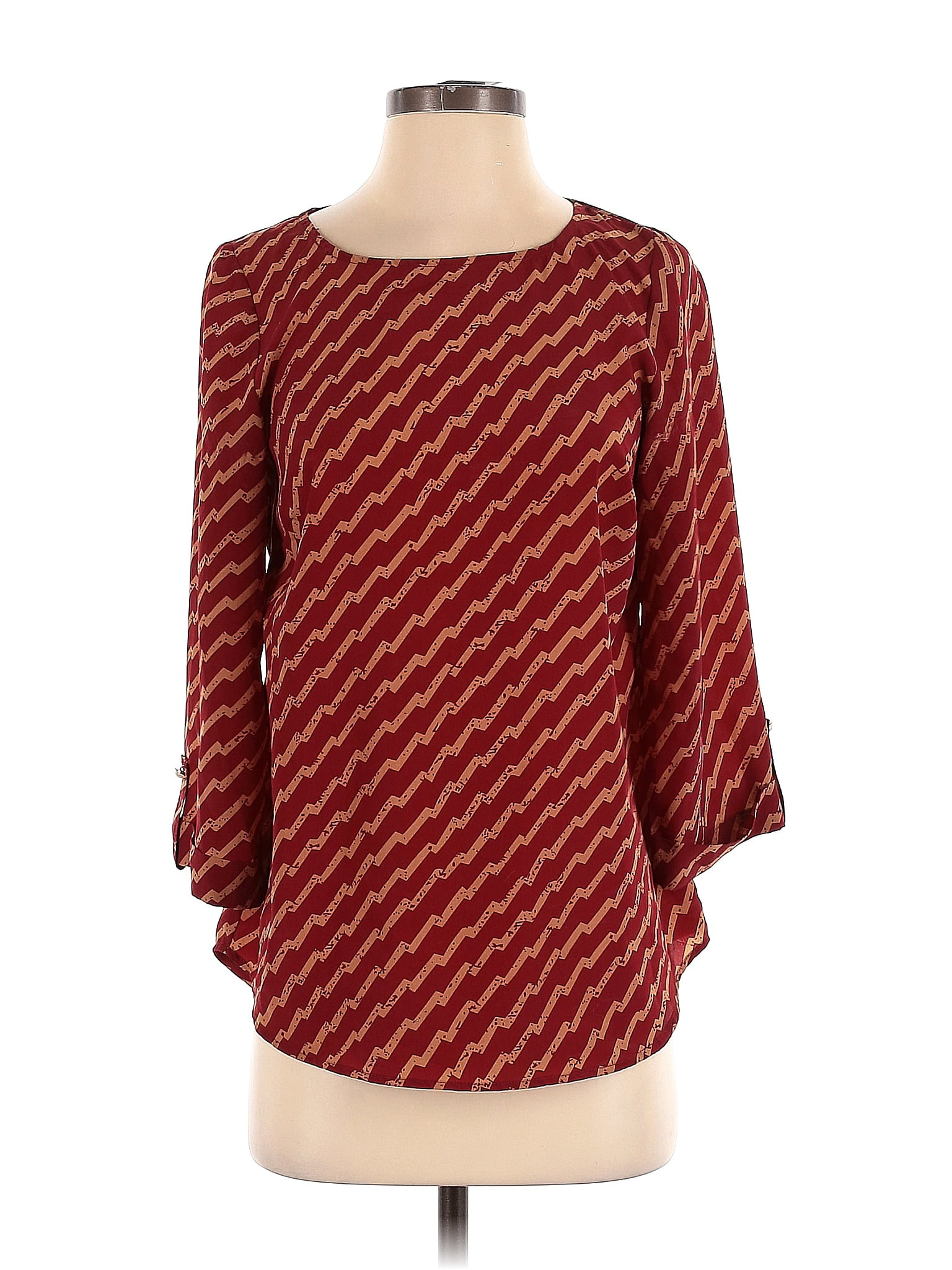 41hawthorn 100 Polyester Stripes Burgundy Long Sleeve Blouse Size S