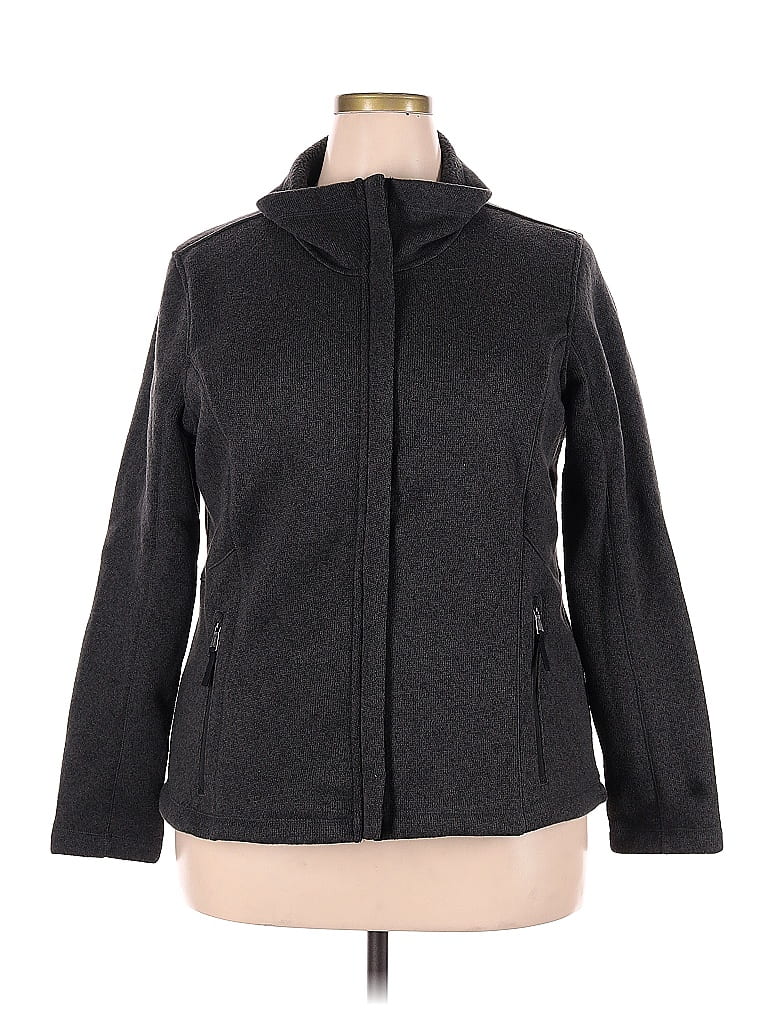 Lands' End 100% Polyester Solid Gray Black Jacket Size 18 (Plus) - 73% ...