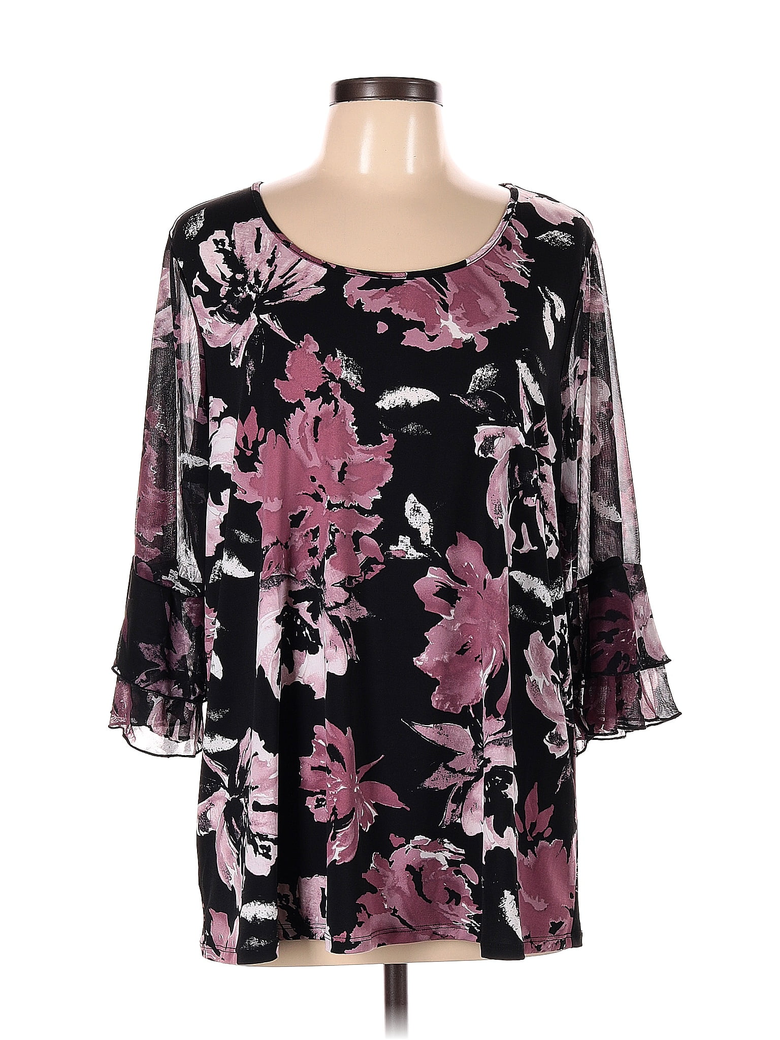 Diana Belle 100 Polyester Floral Black Short Sleeve Blouse Size 1x