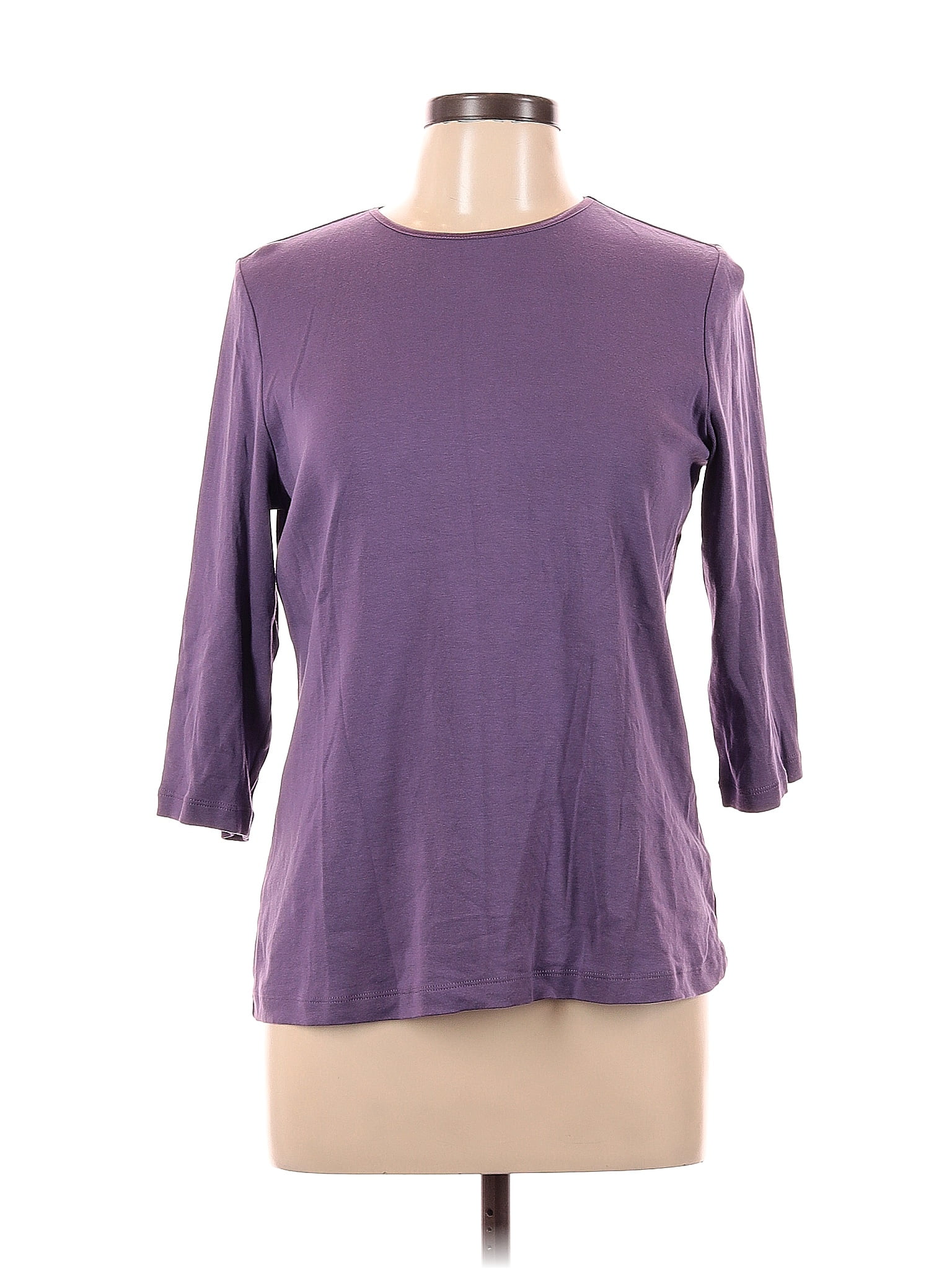 Christopher & Banks 100% Cotton Purple Long Sleeve T-Shirt Size L - 68% ...