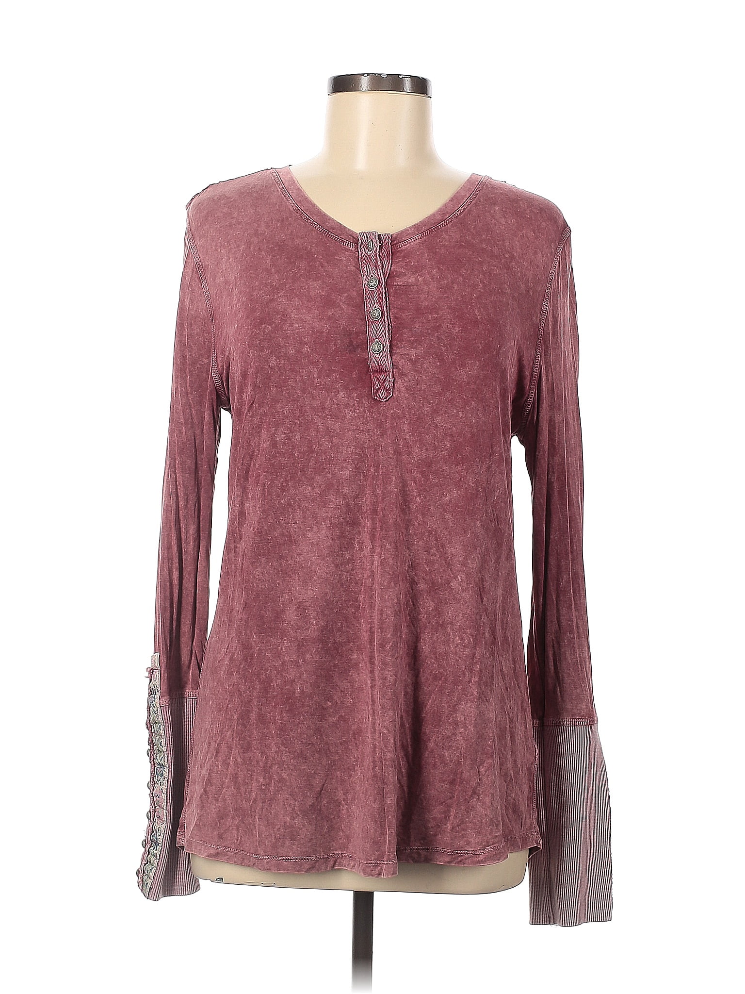 Aratta Silent Journey 100% Rayon Burgundy Long Sleeve Top Size M - 75% ...