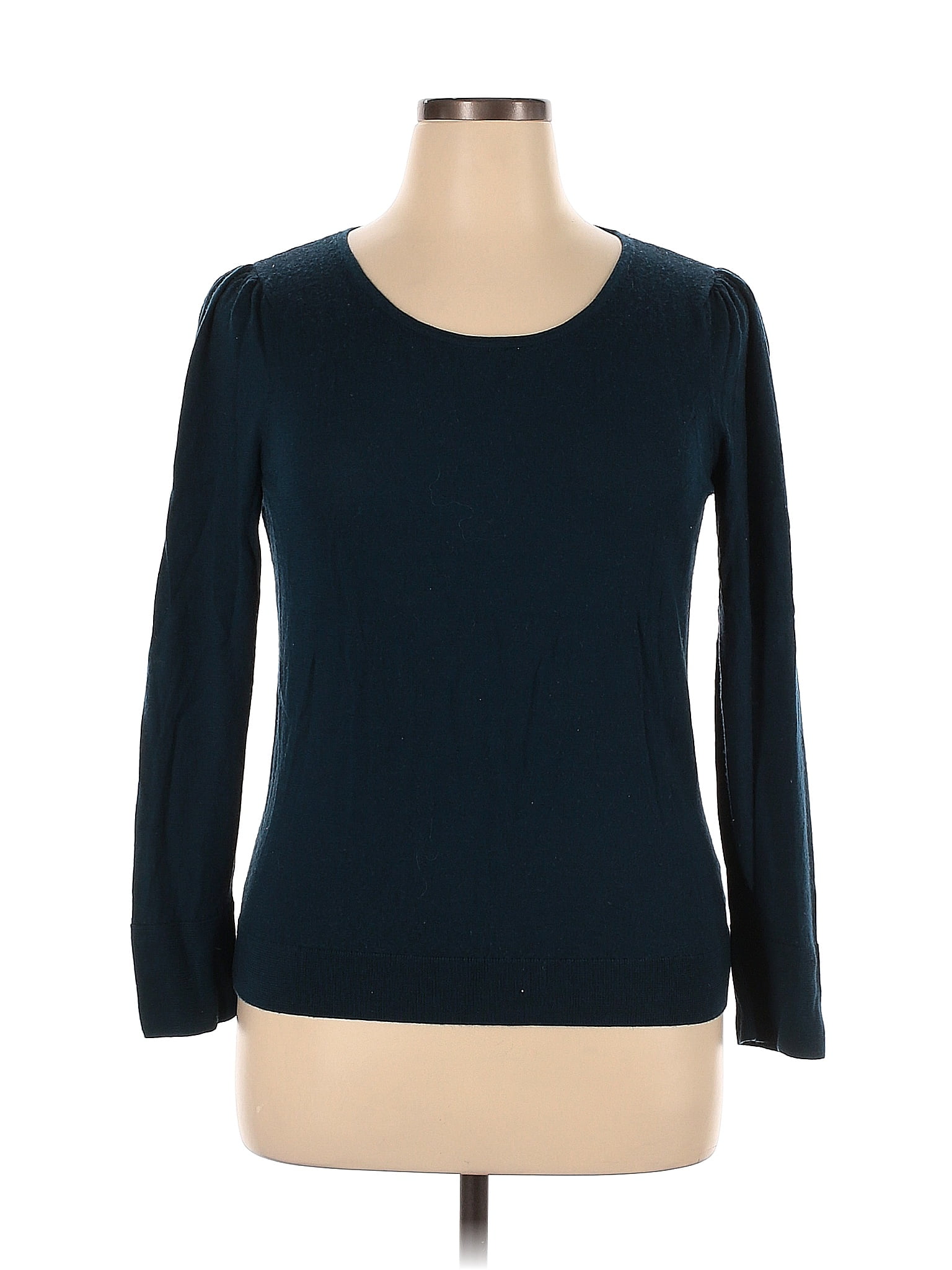 Talbots 100% Wool Color Block Solid Teal Blue Wool Pullover Sweater ...