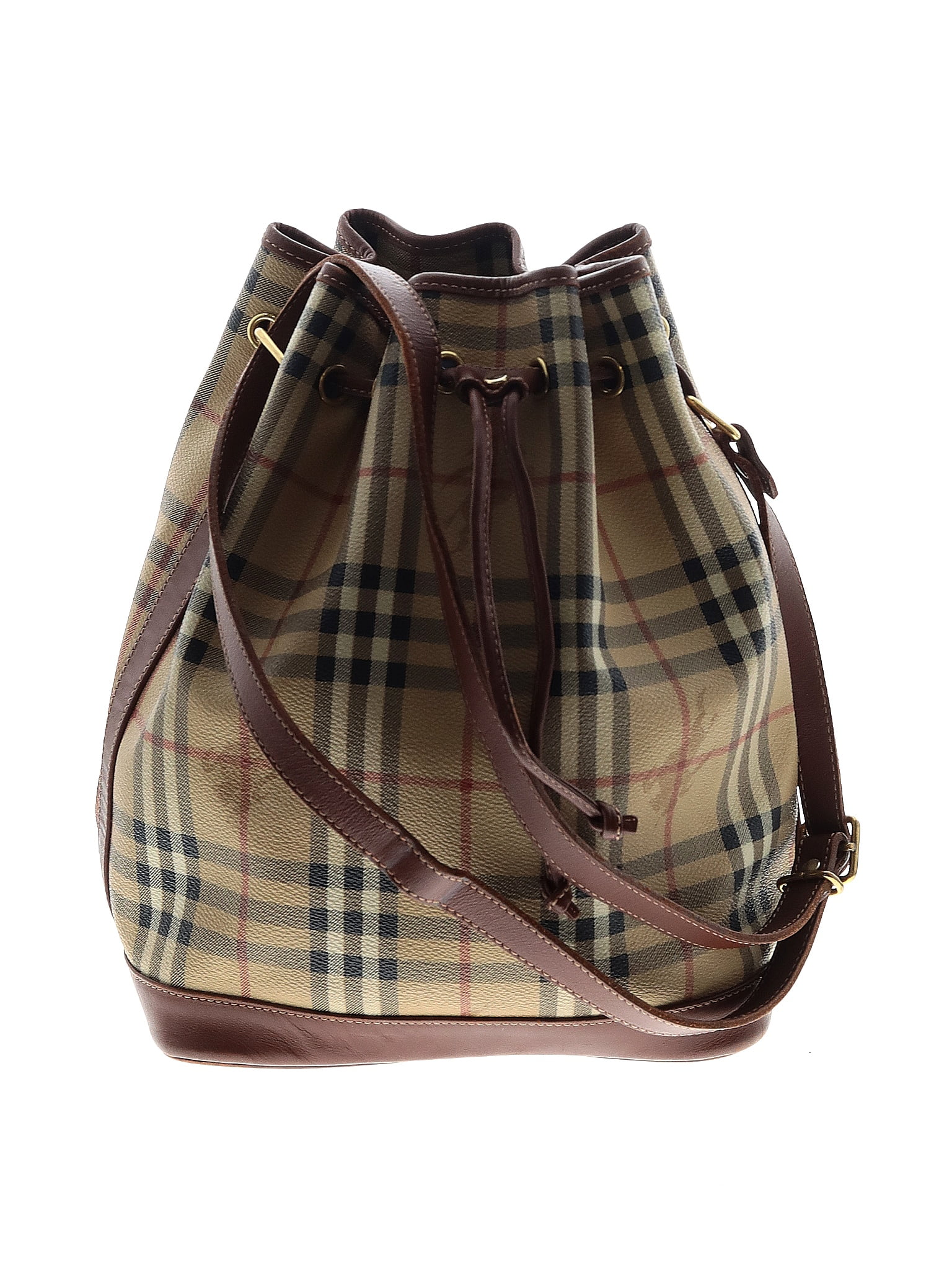 Burberry 100% Coated Canvas Plaid Brown Vintage House Check Bucket Bag ...