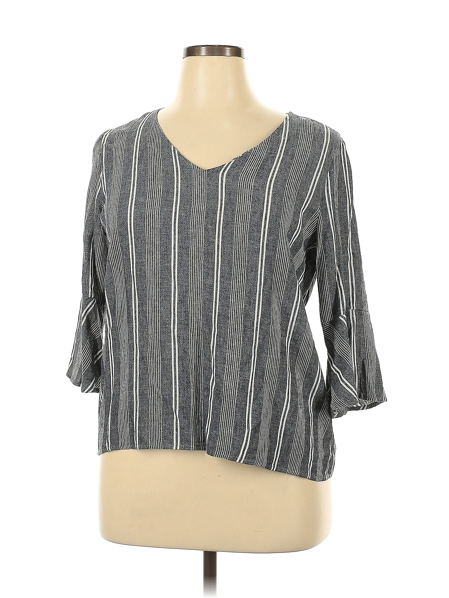 Chloe+Rene Stripes Gray 3/4 Sleeve Blouse Size XL - 68% off | ThredUp