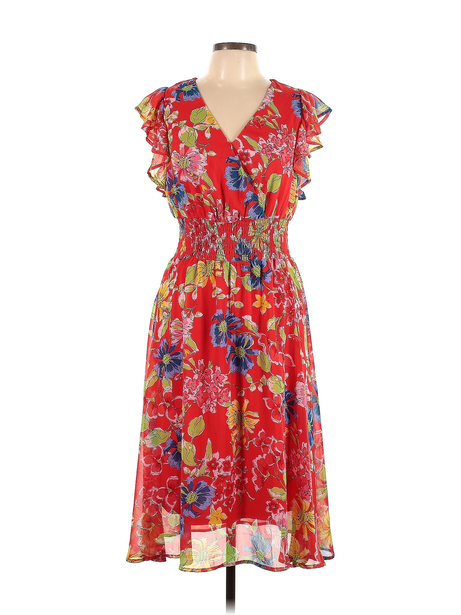 Jessica Simpson 100 Polyester Floral Multi Color Red Casual Dress Size
