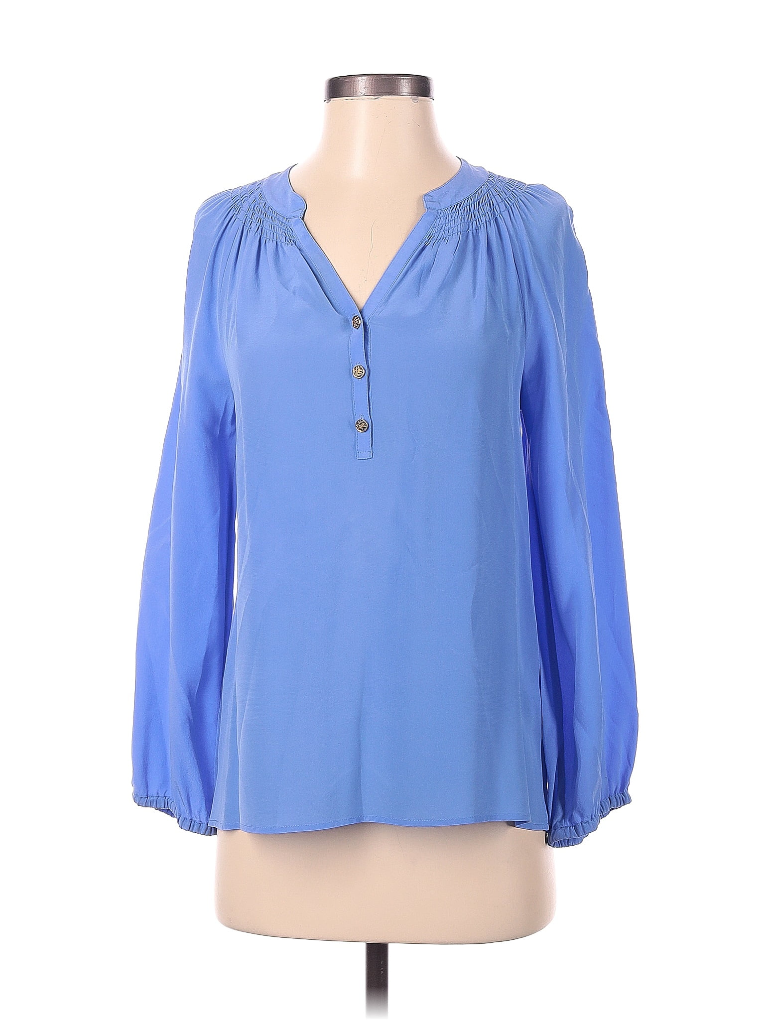 Lilly Pulitzer 100 Silk Blue Long Sleeve Blouse Size Xs 73 Off