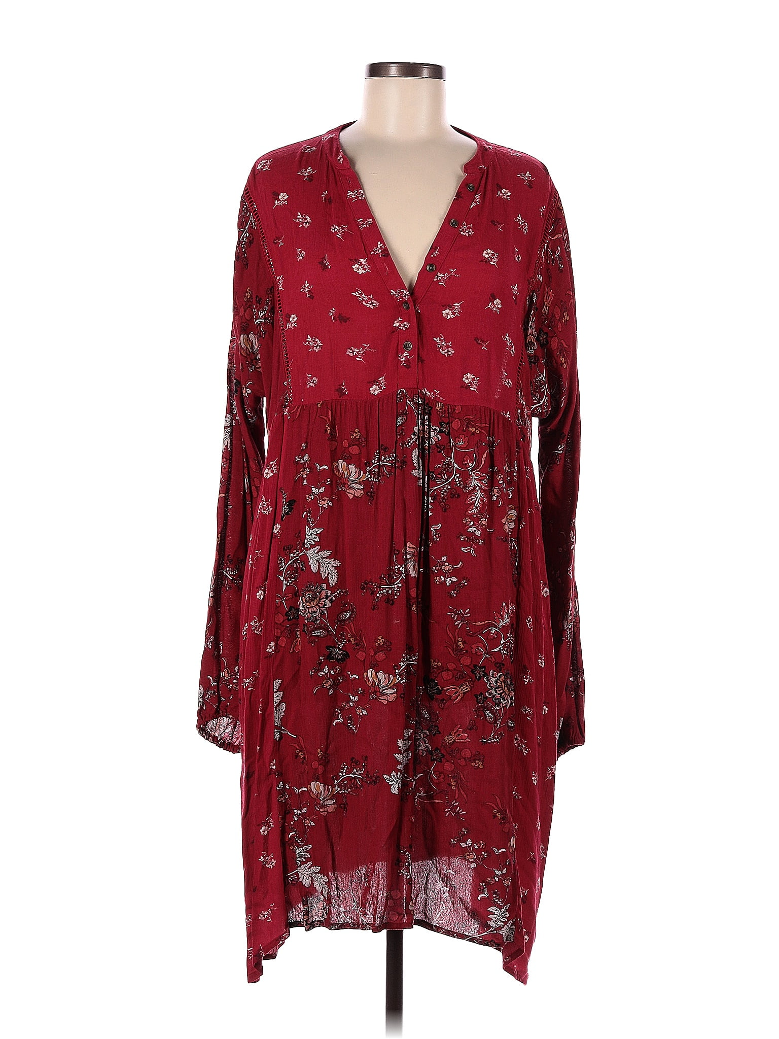 Knox Rose 100 Rayon Floral Burgundy Casual Dress Size M 24 Off