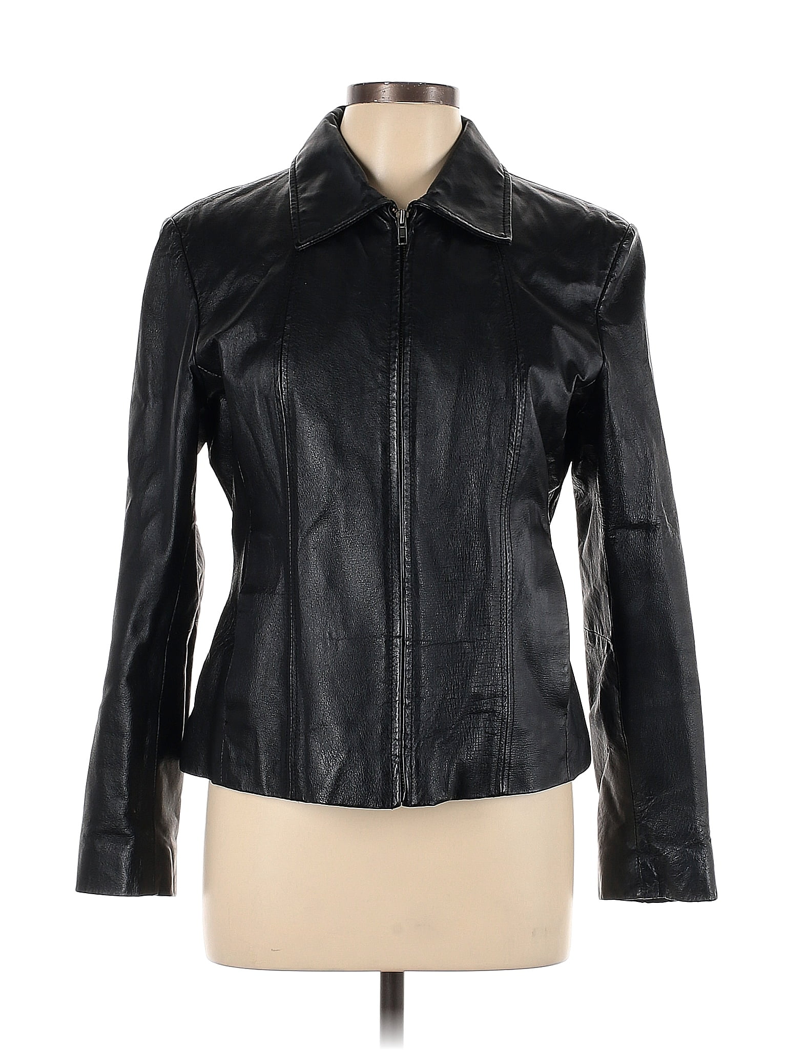 KC Collections 100% Leather Solid Black Leather Jacket Size L - 59% off ...