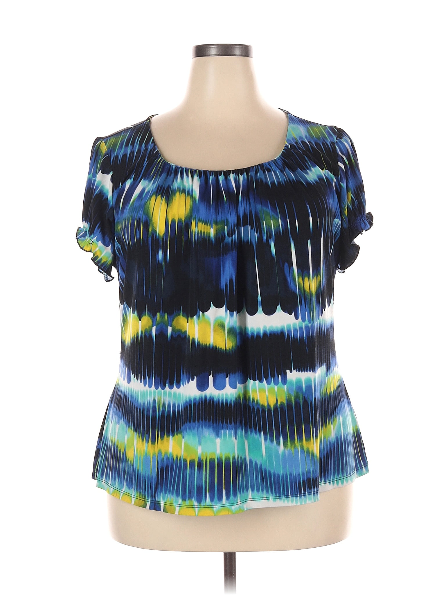 Worthington Tie Dye Blue Short Sleeve Blouse Size 2x Plus 38 Off
