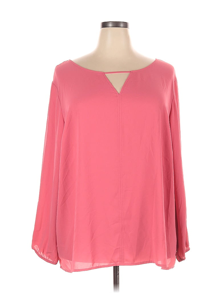 Terra & Sky 100% Polyester Solid Pink Long Sleeve Blouse Size 2X (Plus) - 40% off | ThredUp