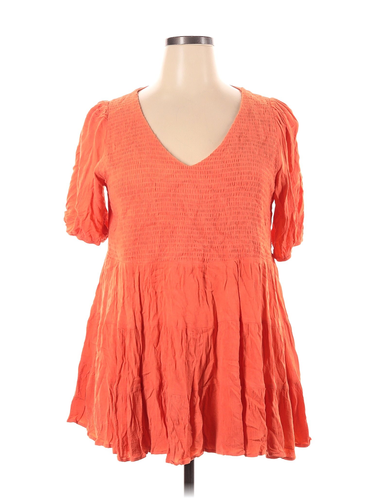 Davi And Dani 100 Rayon Solid Orange Short Sleeve Blouse Size 1x Plus