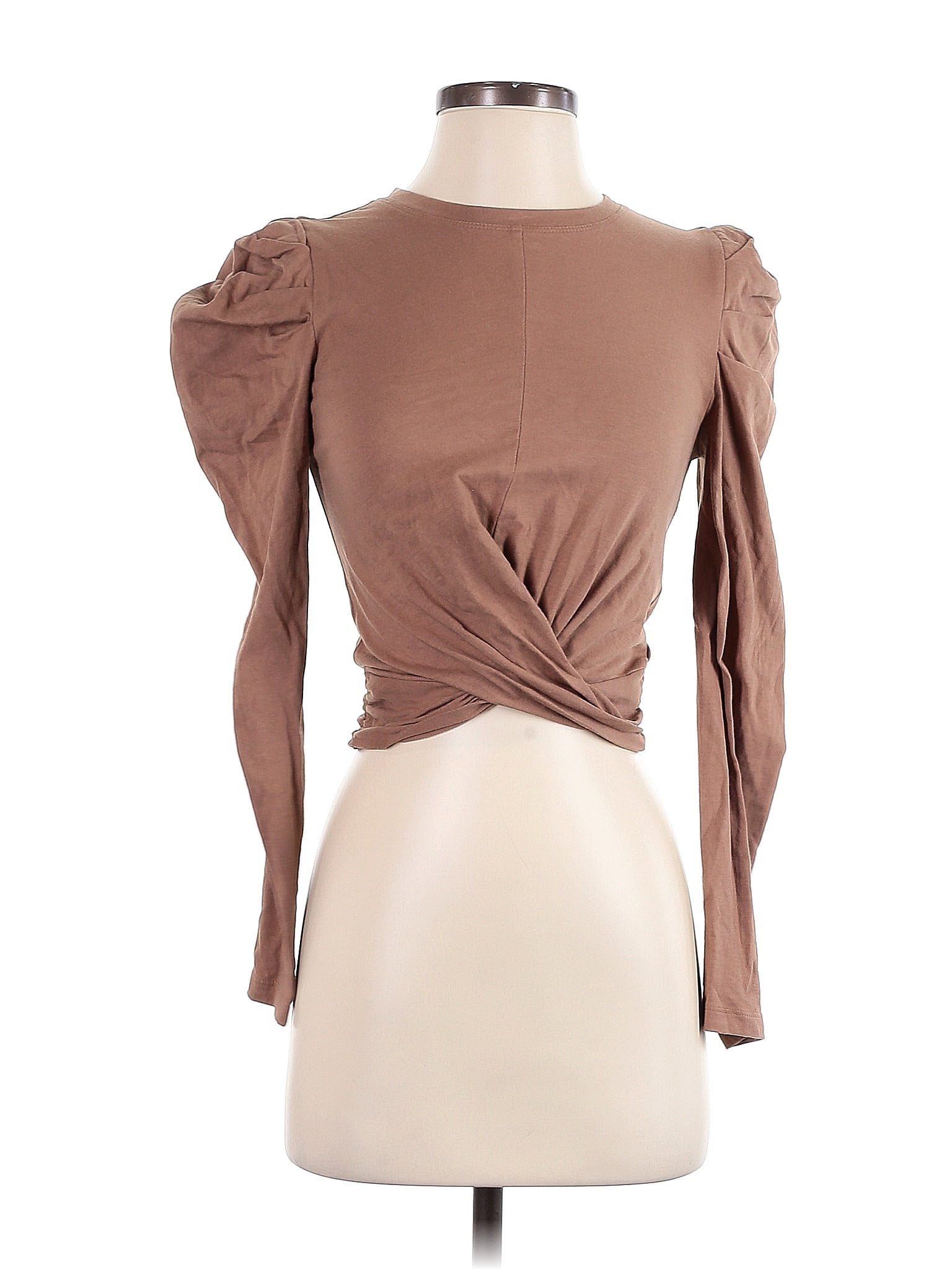 Open Edit 100% Cotton Brown Long Sleeve Blouse Size XS - 71% off | ThredUp