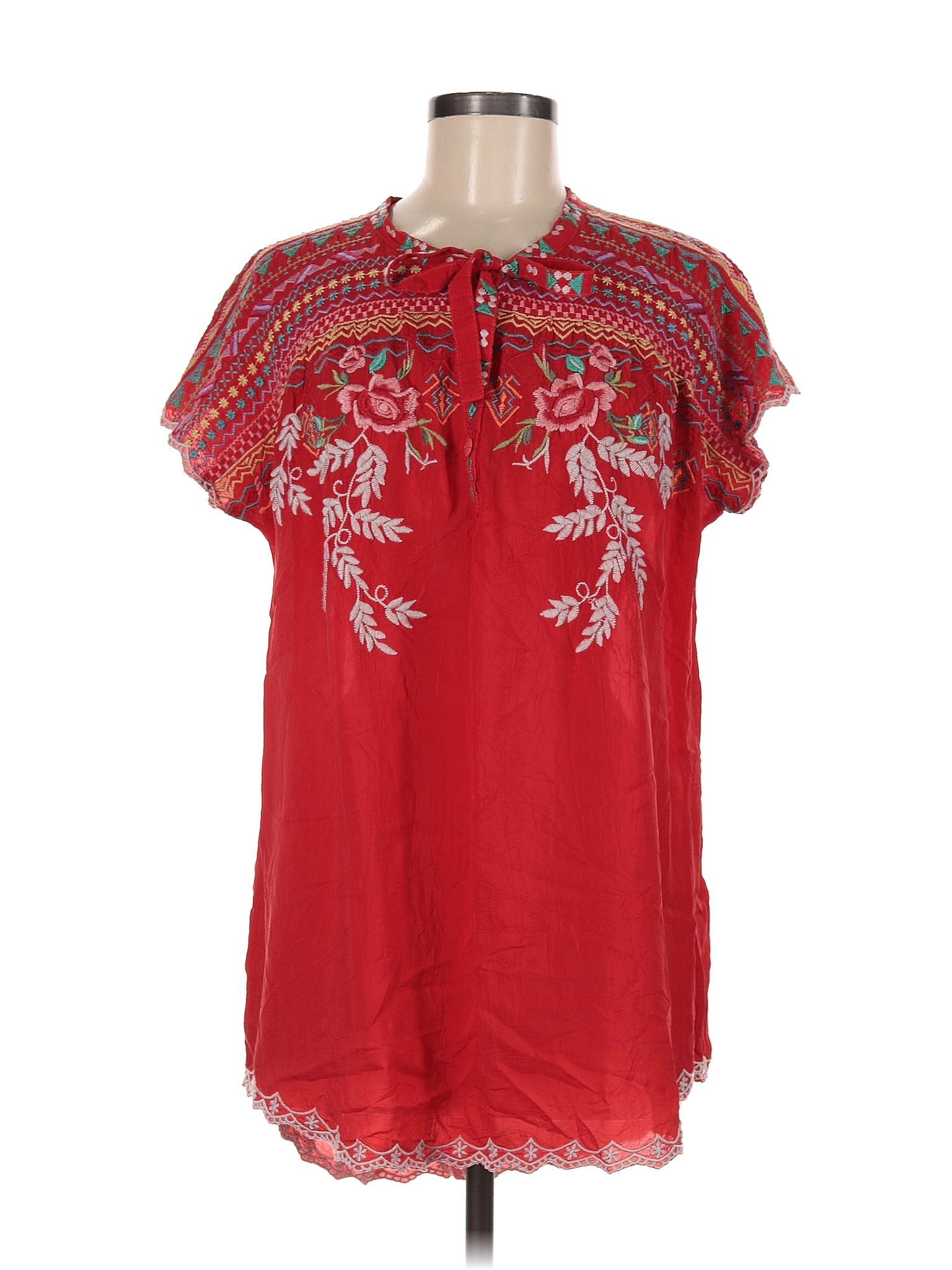 Johnny Was Red Short Sleeve Blouse Size M - 73% off | ThredUp
