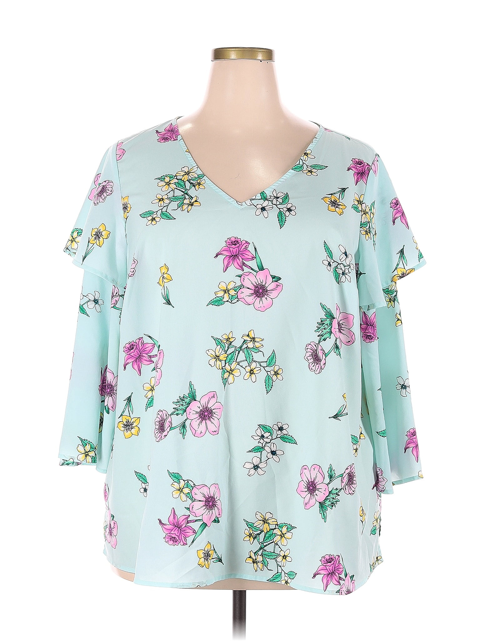 Lane Bryant 100 Polyester Teal Long Sleeve Blouse Size 18 Plus 68