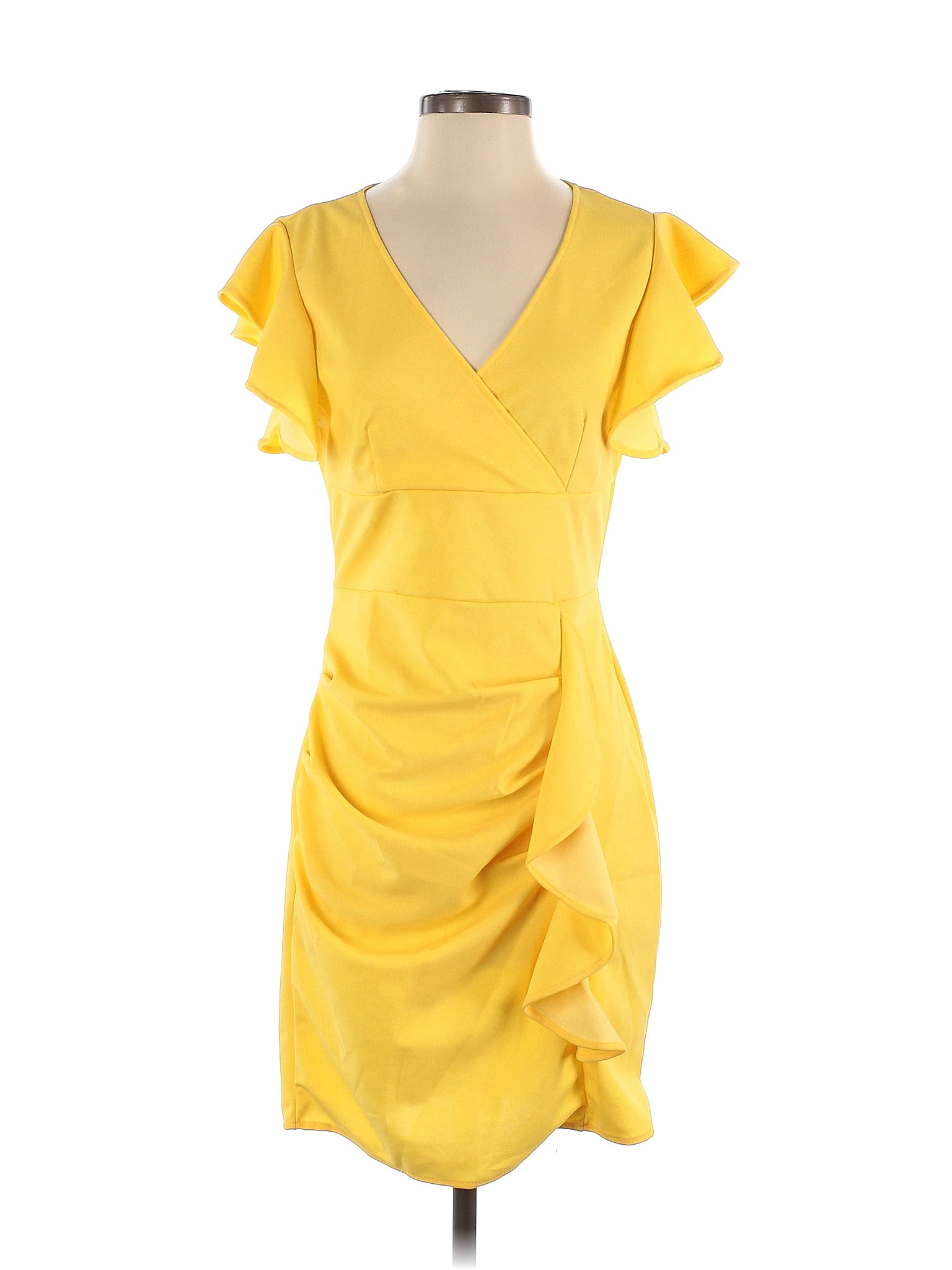 Unbranded 100 Polyester Solid Yellow Casual Dress Size S 56 Off
