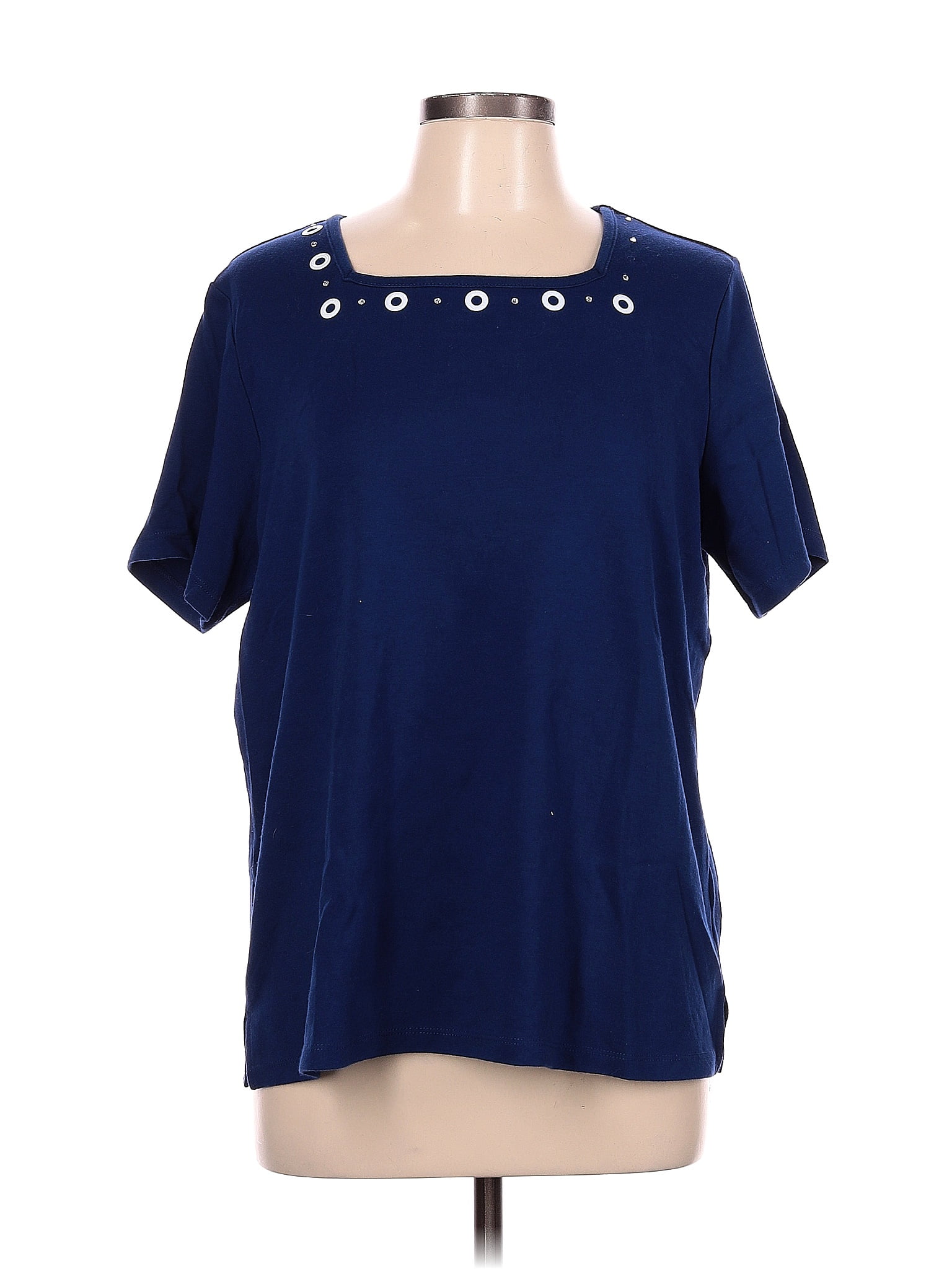 Quacker Factory Polka Dots Blue Short Sleeve Top Size L - 71% off | ThredUp