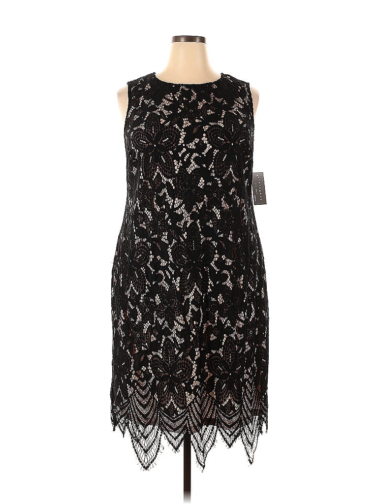 Sharagano 100% Nylon Jacquard Black Casual Dress Size 18W (Plus) - 67% ...