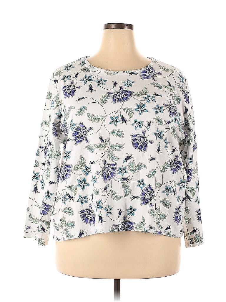Croft And Barrow 100 Cotton Floral White Long Sleeve T Shirt Size 3x