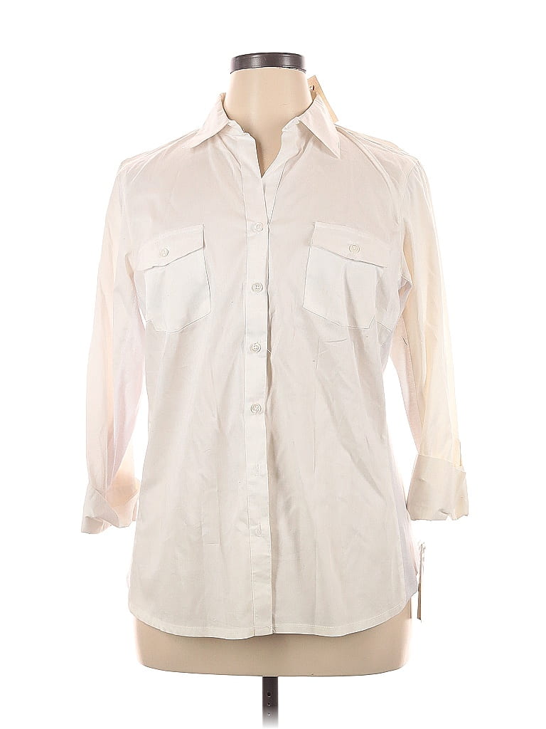 Zac & Rachel 100% Cotton Ivory Long Sleeve Button-Down Shirt Size 1X (Plus) - 6% off | ThredUp