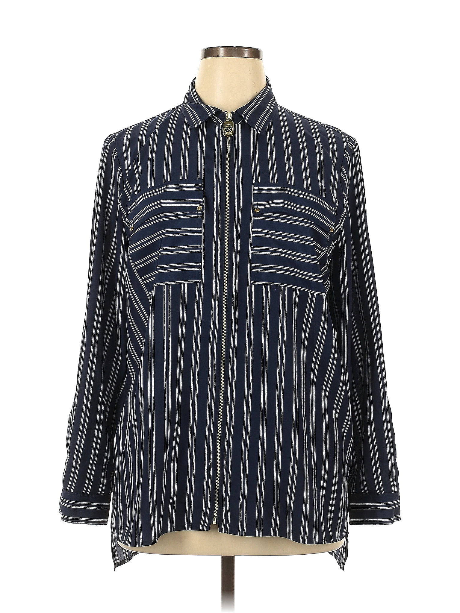 Michael Michael Kors 100 Polyester Stripes Blue Long Sleeve Blouse