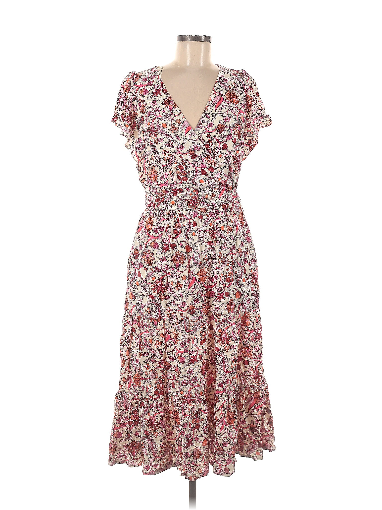 Knox Rose 100 Rayon Floral Multi Color Burgundy Casual Dress Size M