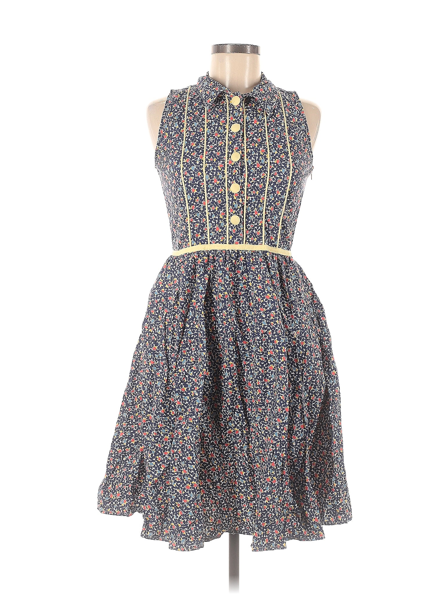 Retrolicious 100% Cotton Floral Multi Color Blue Casual Dress Size M ...