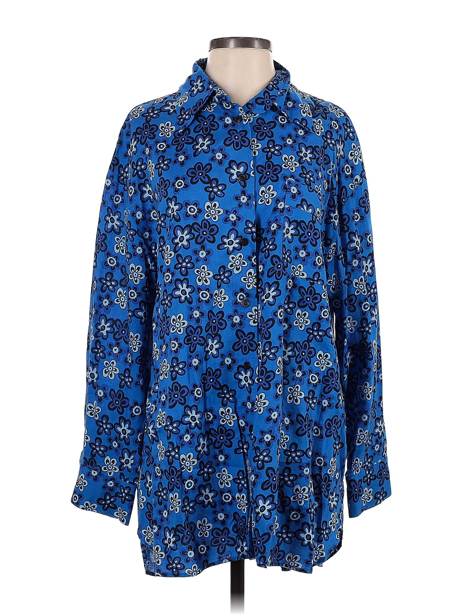 Uniqlo Floral Blue Long Sleeve Button Down Shirt Size S 52 Off Thredup