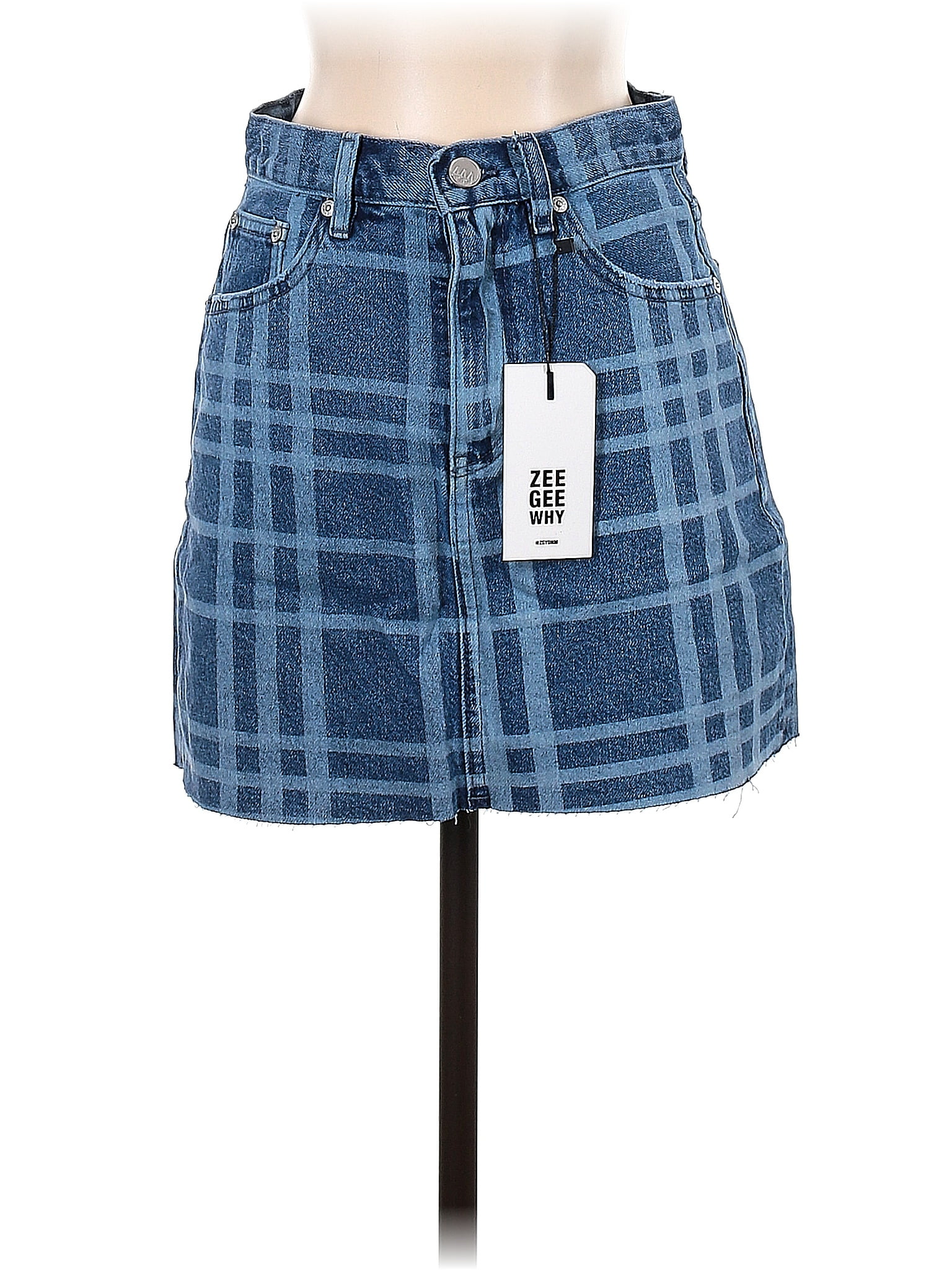Zee Gee Why 100% Cotton Plaid Blue Denim Skirt 24 Waist - 69% off | ThredUp